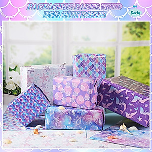 Kolldenn 12 Sheets Mermaid Gift Wrapping Paper Birthday Gift Folded Wrapping Paper 6 Styles 19.7 x 27.6 Inch Kids Mermaid Gift Box Packaging Paper for Girls Birthday Baby Shower Party Supplies