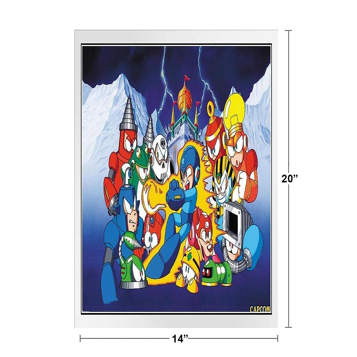Mega Man Bosses Art Video Game Video Gamer Classic Retro Vintage 90s Gaming MegaMan Capcom Legacy Collection Megaman 11 Mega Man X Dr Wily White Wood Framed Poster 14x20