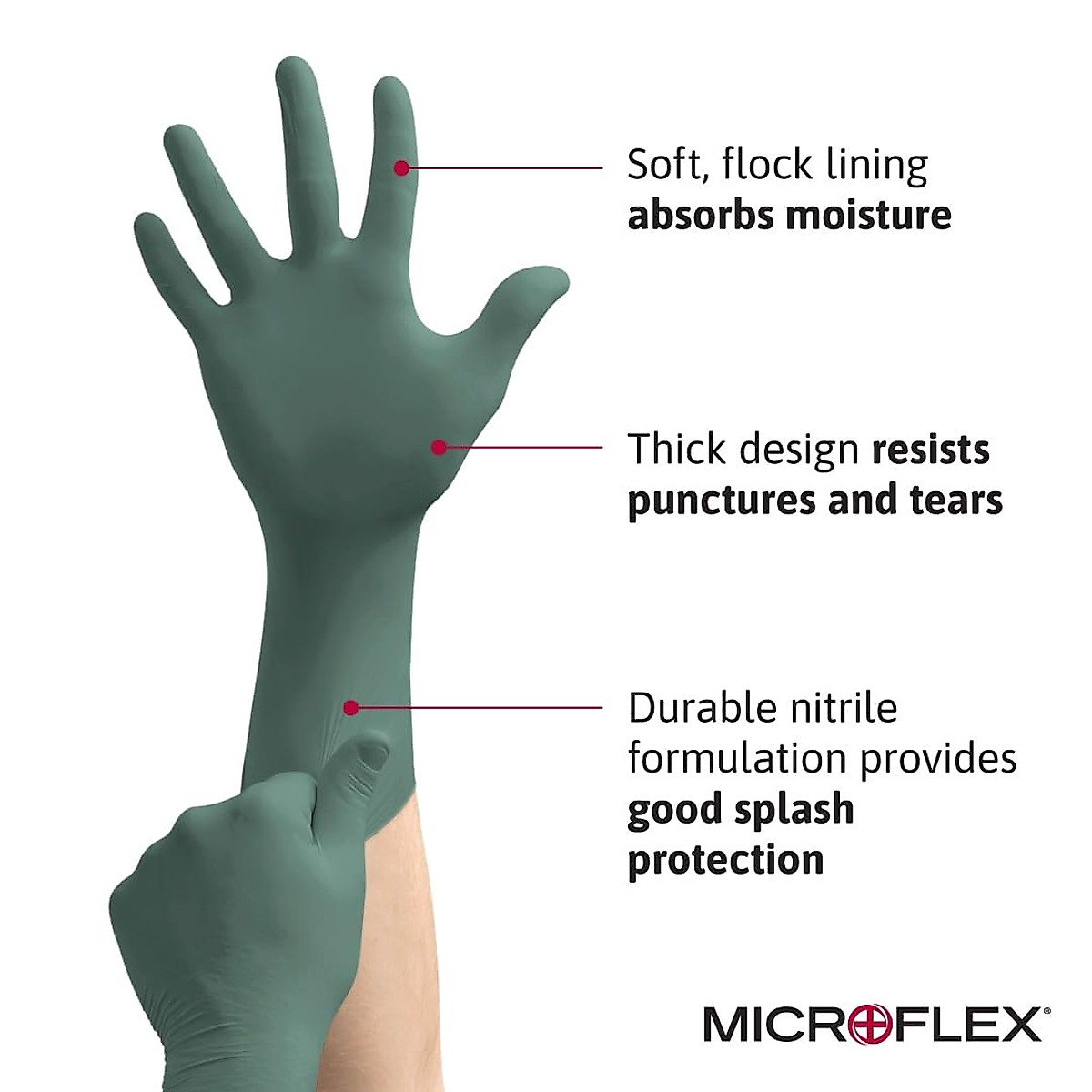 Microflex Dura Flock DFK-608 Thick 11mil Nitrile Gloves w/Flock Lining for Automotive, Aftermarket, Machinery - X-Large, Green (Case of 500)