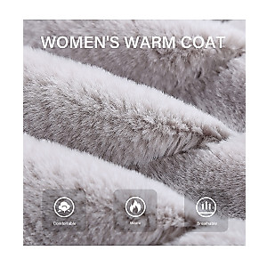 Bellivera Women's Faux Fur Shearling Shaggy Coat Fashion Sherpa-Lined Hood Jacket 1801 Gray L