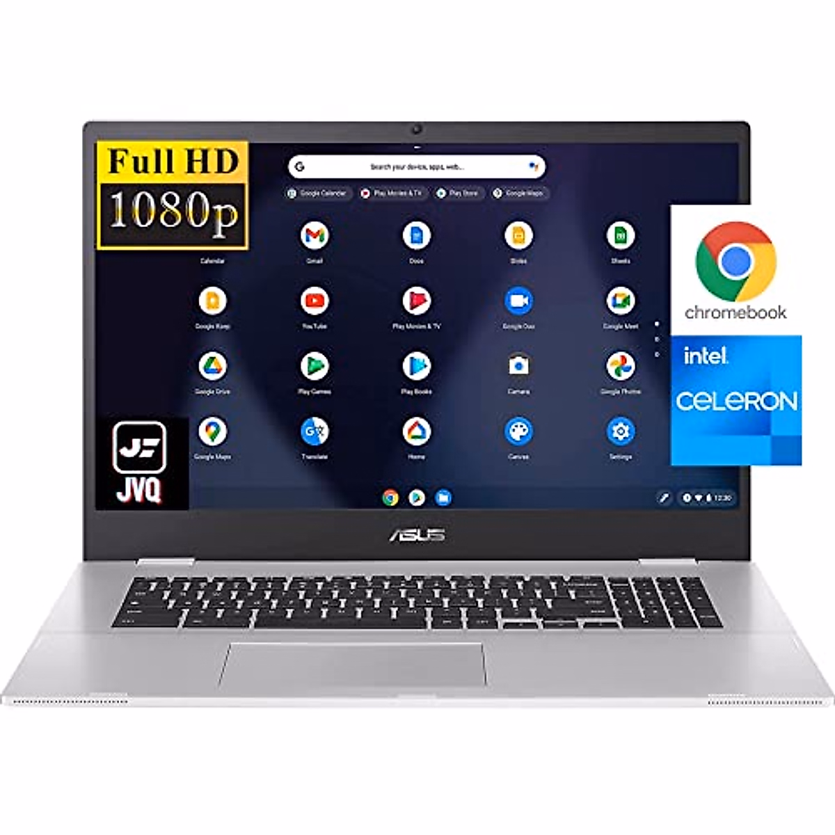 ASUS 2022 Newest Chromebook 17.3" FHD Laptop Computer, Intel Celeron N4500(Up to 2.8GHz), 4GB RAM, 320GB Space(64GB eMMC+256GB Card), WiFi, Bluetooth, Webcam, USB Type-C, Silver, Chrome OS+JVQ MP