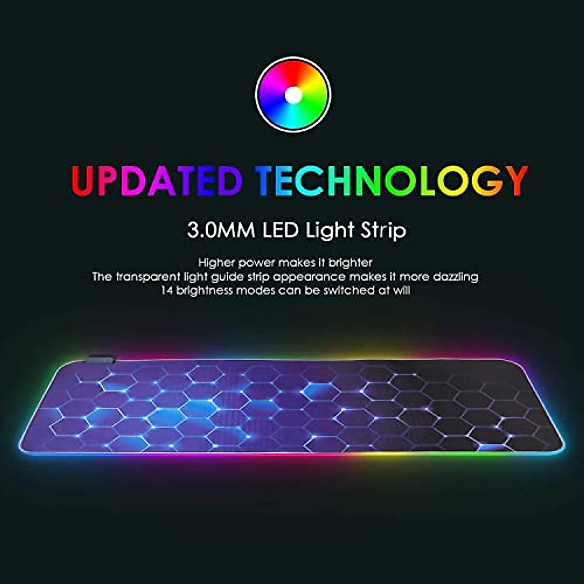 Speed RGB Gaming Mouse Pad, Non-Slip Rubber Base, Soft Glowing 14 LED Modes Gaming Desk Keyboard Pad Mat (6 : Blue Hexagon 78 x 30 Cm)