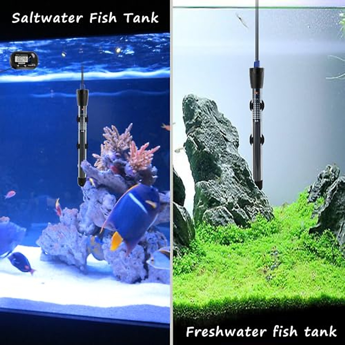 DOMICA 100W Submersible Aquarium Heater, Adjustable Fish Tank Heater, Suction Cups and Free Thermometer Suitable for Marine Saltwater and Freshwater