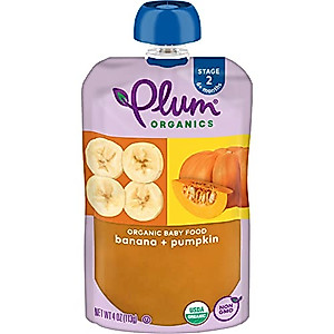 Plum Organics | Stage 2 | Organic Baby Food Meals [6+ Months] | Banana & Pumpkin | 4 Ounce Pouch (Pack Of 6) Packaging May Vary