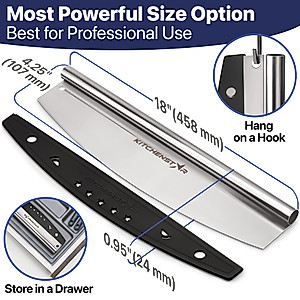 18" Pizza Cutter Rocker Blade by KitchenStar - Sharp Stainless Steel Slicer Knife w Protective Cover, Dishwasher Safe Pizza Oven Accessories, Silver
