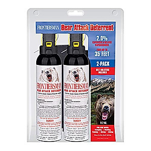 SABRE Frontiersman 9.2 fl oz. Bear Spray, Maximum Strength 2.0% Major Capsaicinoids, Powerful 35 ft. Range Bear Deterrent, Outdoor Camping & Hiking Protection, Quick Draw Holster & Multipack Options
