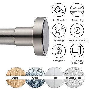 EBOATOP Brushed Nickel Shower Curtain Rod - Never Rust No Drill Non-Slip Spring Tension Shower Rod, 27-43 inches 304 Stainless Steel, Brushed Nickel
