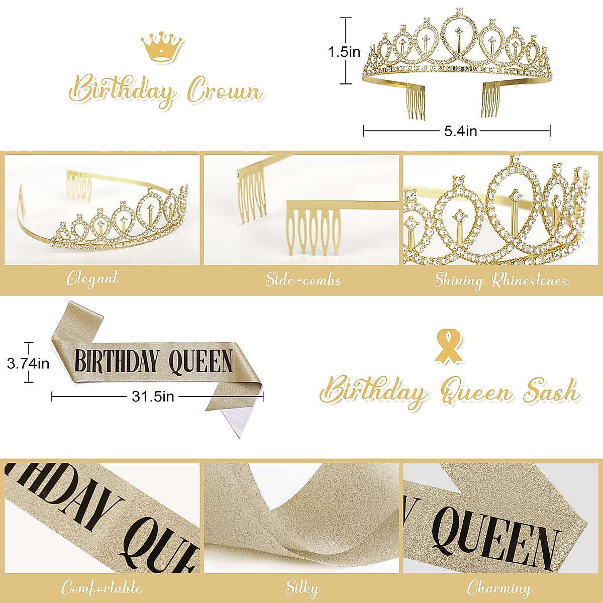 Birthday Decorations for Women, White Sand Beige Cream Neutral Gold Foil Balloons Table Cloth Sash Crown Curtains Happy Birthday Banner Golden Star Garland Butterfly Boho Party Supplies