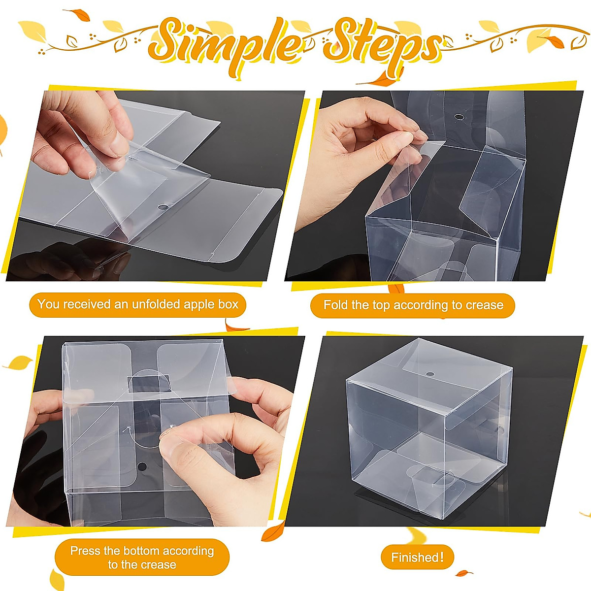 Juexica 100 Pcs Clear Caramel Apple Boxes with Hole Transparent Candy Apple Boxes PET Gift Boxes for Chocolate Wedding Ornaments Boxes, 4x4x4 Inch