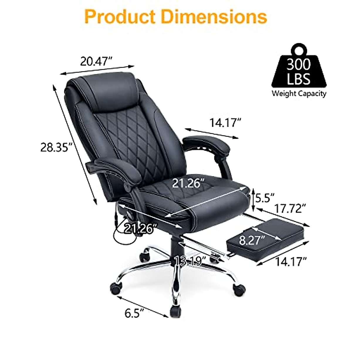 HOMREST 6-Point Massage Office Chair,Heated Executive Chair,Ergonomic Home Office Desk Chair,PU Leather with Retractable Footrest,Adjustable Armrest & Head Support(Black)