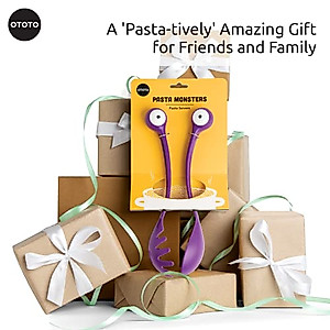 OTOTO Pasta Monsters and Salad Servers - BPA-Free Fun Kitchen Gadgets - 100% Food Safe Salad Spoon and Fork Set - Pasta and Salad Server - 11.93x 3.39 x 2.24 inch (Purple)