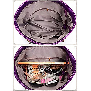 YAQUNICER Women PU Leather Handbags Tote Shoulder Bags Top Satchel Purses 6pcs Handbag Set Clutch Wallet-Purple