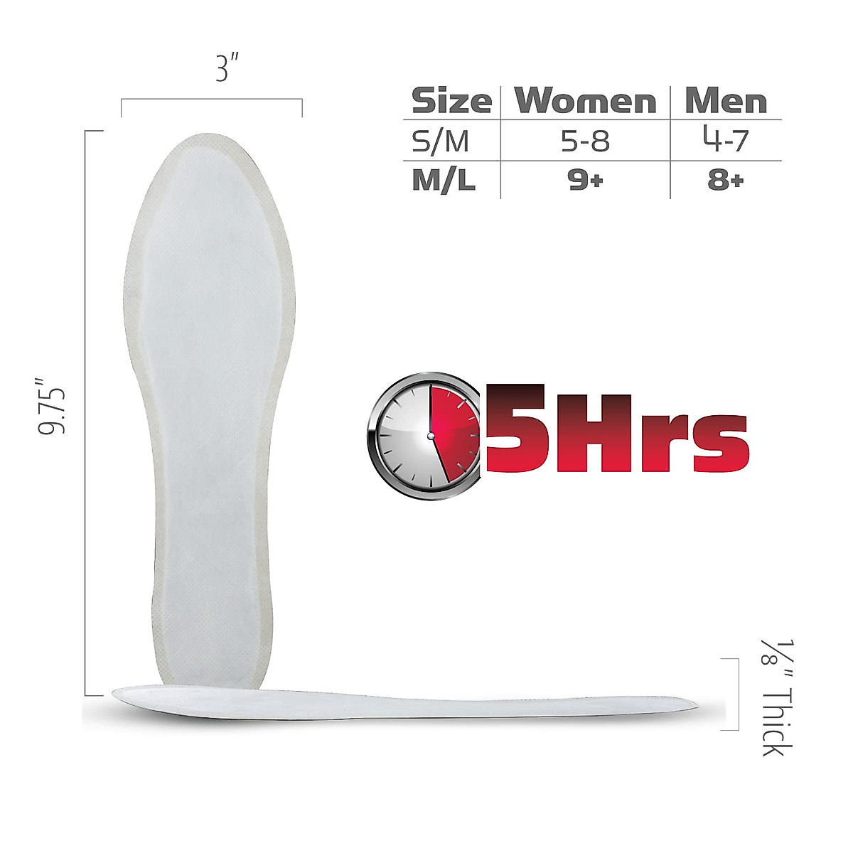 Yaktrax Adhesive Insole Foot Warmers, Medium, 20 Pairs