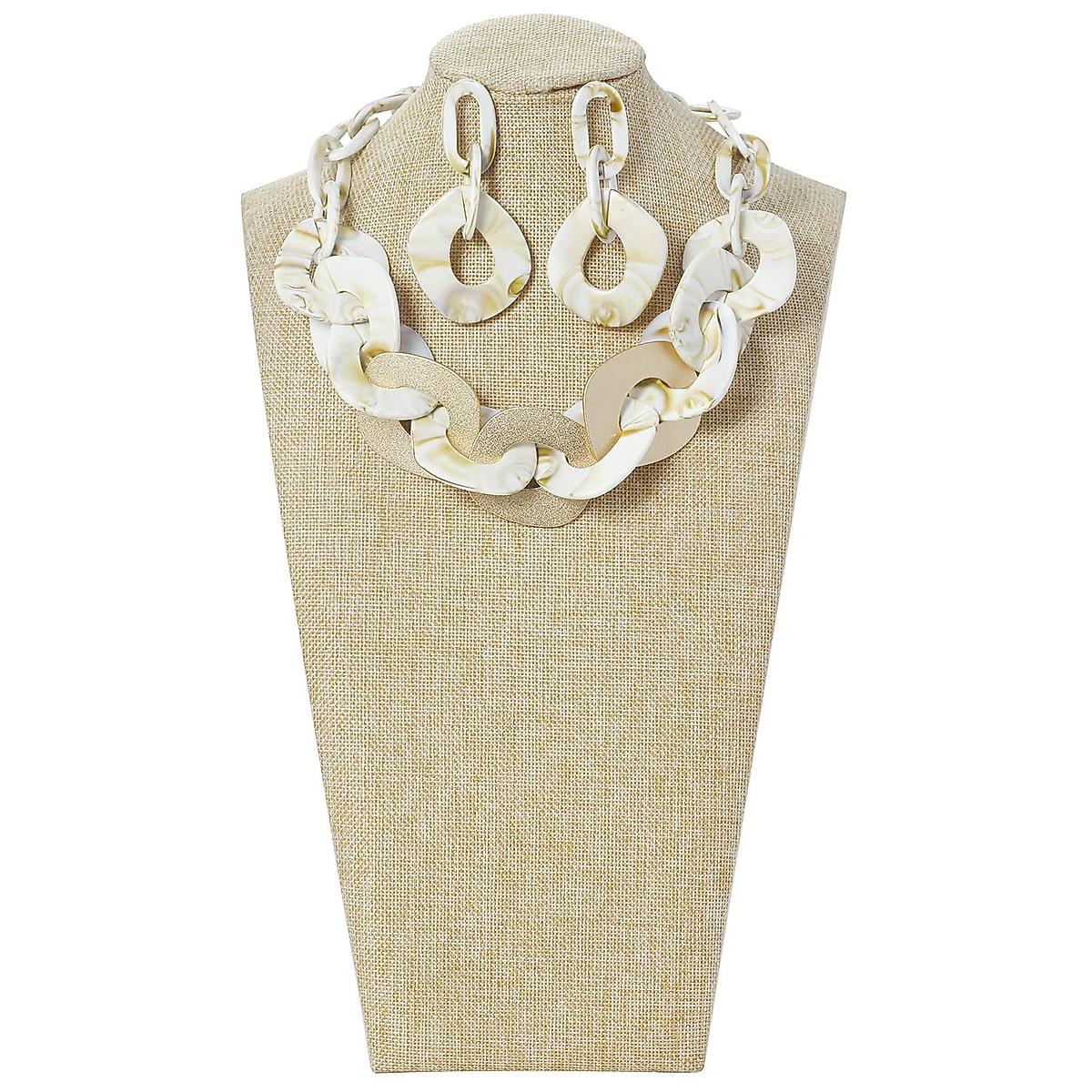 Coiris Statement Chunky Necklace Metal Punk Acrylic Cuban Link Chain Necklaces Bohemian Tortoise Shell Acrylic Resin Chain Link(N0090-Beige)