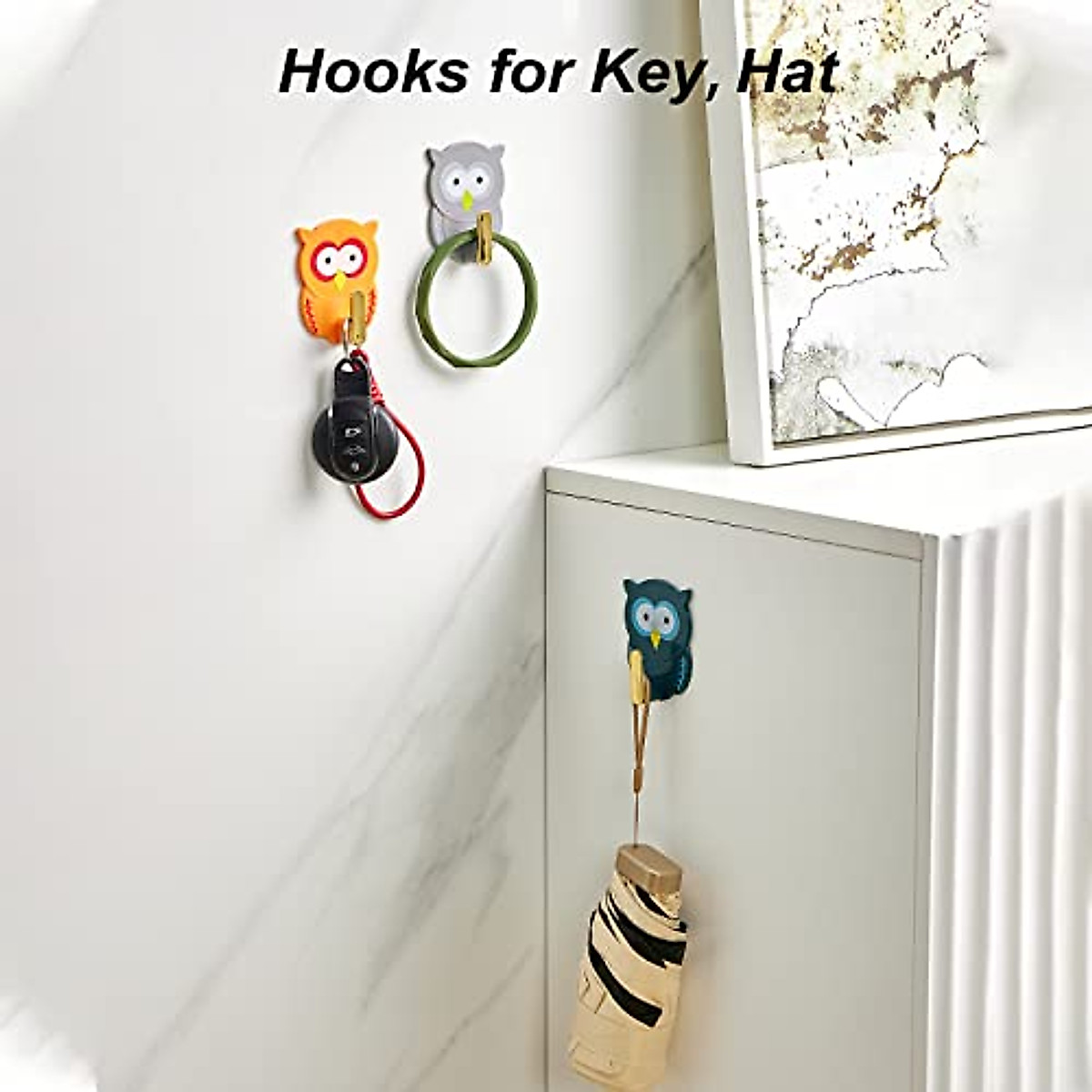 ESPETIO Hooks for Hanging, Wall Hooks for Keys Towels Purses Hats Caps Scarves, Decorative Hook for Bathroom Door Kitchen Shower Room Office Desktop Organizer - 4PCS(Grey Blue)