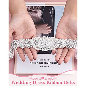 Sintege 3 Pcs Rhinestone Wedding Dress Belts Crystal Bridal Sash Belts Diamond Ribbon Belts for Women Bridal Bridesmaid