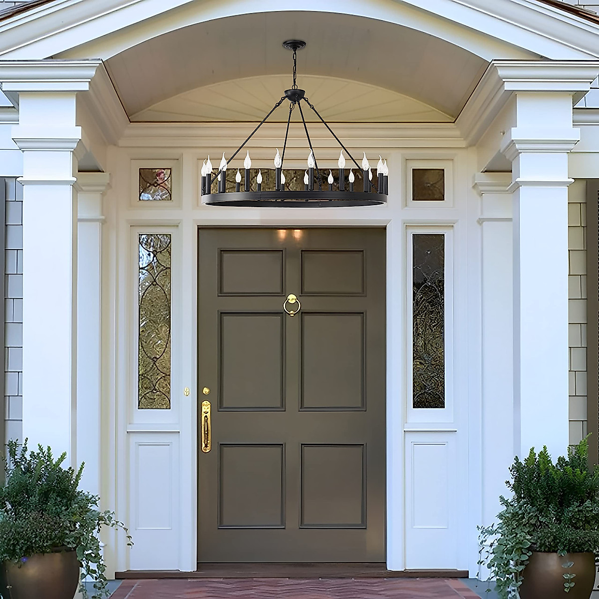 JKLX 40 Inch Black Wagon Wheel Chandelier, 20-Lights Farmhouse Industrial Country Style Round Pendant Light Fixture for Dining Room Kitchen Island Foyer Entryway