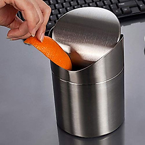 Stainless Steel Small Trash Cans , Trumpet Desktops Mini Creative Covered Desk Kitchen Living Room Trash Cans 5" x 6.5" inch