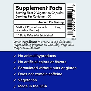 TRU NIAGEN - Patented Nicotinamide Riboside NAD+ Supplement. NR Supports Cellular Energy Metabolism & Repair, Vitality, Healthy Aging of Heart, Brain & Muscle - 60 Servings / 120 Capsules