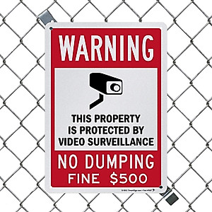 SmartSign “Warning - This Property Is Protected By Video Surveillance, No Dumping, Fine $500” Sign | 10" x 14" Engineer Grade Reflective Aluminum