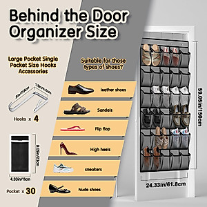 30 Compartment Breathable Mesh Pocket Over the Door Hanging Shoe Organizer, Closet Shoe Organizer, Large Men's and Women's Shoe Organizer, Hanging Over the Door Shoe Organizer (Gray)
