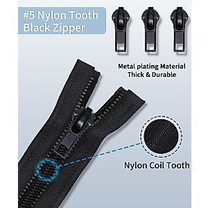 Zipper Repair Kit (52 Pcs), Universal #5 Zipper Replacement Slider Kit, Zipper Pull Replacement, Zipper Fix Repair Kit for Jackets, Coats, Boot, Backpack, Hoodie, Metal, Plastic & Nylon Coil Zippers