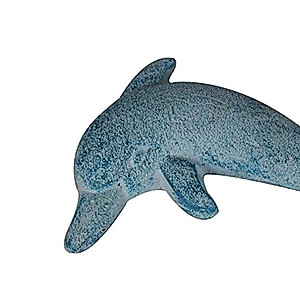 Hampton Nautical Decorative Cast Iron Dolphin Hook, 7", Light Blue Whitewashed