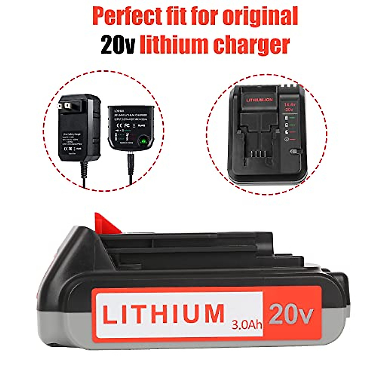 Yookoto Upgraded 2 Pack Replacement Black and Decker 20v Battery3.0Ah Compatible with Battery LBXR20 LB20 LBX20 LB2X4020-OPE LBXR20B-2 Cordless Power Tools