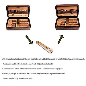 AMANCY Manly Black Brown Crocodile Pattern Leather Travel Cedar Wood Lined 4 Cigar Humidor Case, Included Cigar Cutter and Lighter Set