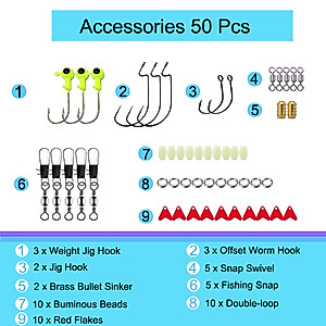 LASOCUHOO Fishing Lures Kit, (94Pcs) Spoon Lures, Soft Plastic Worms, Frog Lures, Bait Tackle Kit for Bass, Trout, Salmon for Freshwater and Saltwater