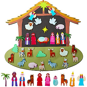 Enhon DIY Felt Christmas Tree Set, Felt Nativity Advent for Christmas with 29 Pcs Detachable Ornaments, Felt Christmas Tree, Christmas Door Wall Hanging Decor, Christmas Decor