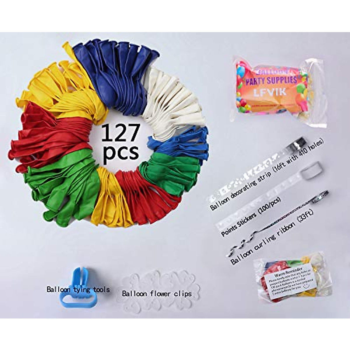 Carnival Circus balloons Arch 127pcs Arch Garland (Dark Blue .Red.Green.Yellow.White.)Tying Tools+Decorating Strip+points stickers+Flower Clips+Ribbon Shower Wedding Birthday Graduation Anniversary Party Background Decorations