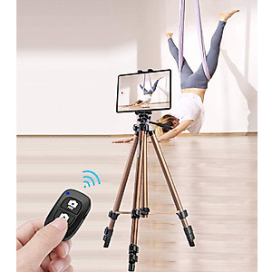 IPad Tripod Stand Universal Tablet Phone Mount Holder 51in Lightweight with Bluetooth Remote for iPad Pro 12.9 11 10.5,iPad Air Mini,Surface Tab,Galaxy Tab and 3.5 to 13.5in iPhone Tablet - Champagne