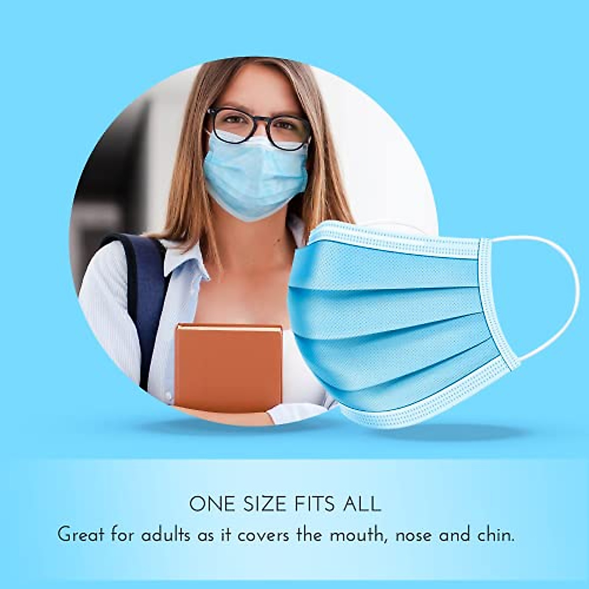 OxGord Artnaturals Face Mask - 50 Disposable Ear-Loop Masks - Protection from Dust, Pollen, and More - Mouth Cover Ideal for Everyday Use (Blue)