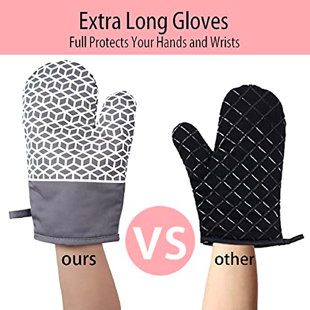 NAVITHOUS Oven Mitts and Pot Holders Sets 6pcs, Thick Cotton Oven Gloves High Heat Resistant 500℉with Extra Long Oven Mitts and Hot Pads Potholders with Non-Slip Silicone Surface for Cooking Baking