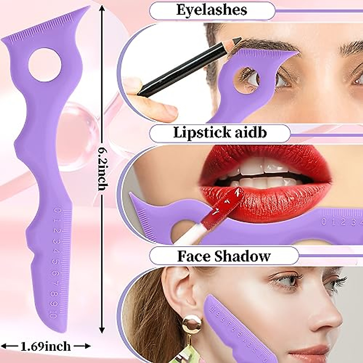 FEBSNOW Eyeliner Stencils 4pcs Multifunction Eye Make Up Aid Tool Silicone Eyeshadow Shield Guard with 4 Mascara Brushes Easy to Use Make Up tools(Purple)