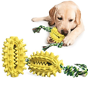 Dog Toothbrush Chew Toy, Corn Shaped Chew Toy, Dog Teeth Cleaning Dental Toy with Cotton Rope for Dogs, Puppies and Aggressive Chewers in Aspect of Size: Small Medium Large (Color Yellow)