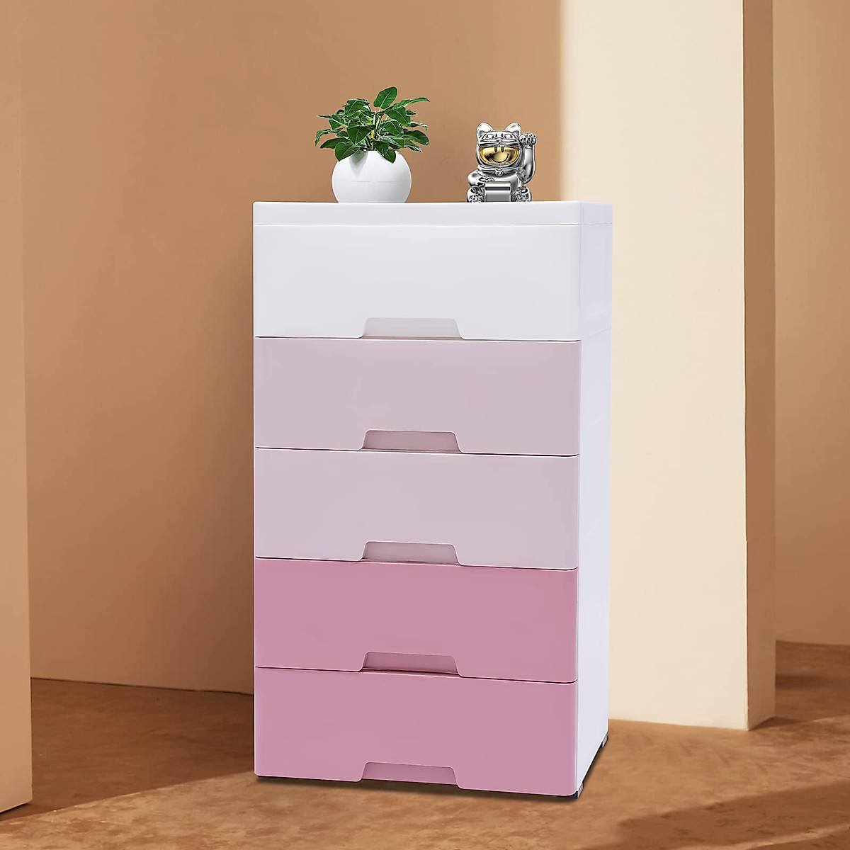 LUNUMAOS 5-layer gradient pink storage cabinets, lockers with drawers to store clothes, towels, toys and other items, suitable for home, living room, bedroom