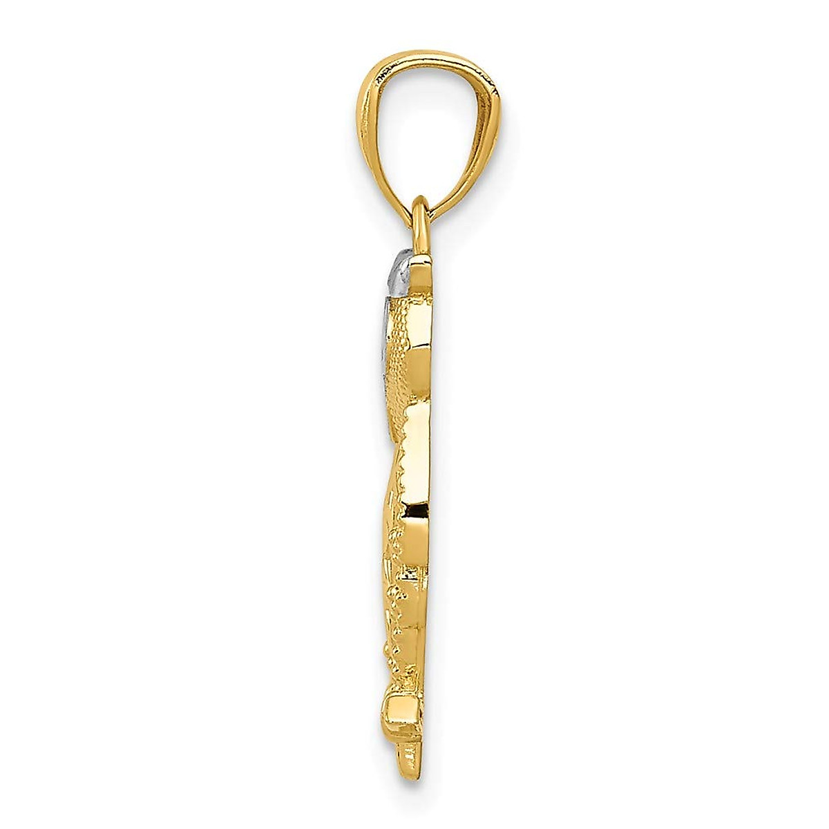 Solid 14k White and Yellow Gold Two Toned Owl Pendant Charm - 24mm x 9mm