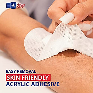 GauzeCare Island Dressing 4x4 inch 28 Pcs| Individually Packed Sterile Pouches| 2x2 Non-Stick Pad in Center with Acrylic Adhesive Borders| Water-Resistant Adhesive Pads for Wound Care and Dressing