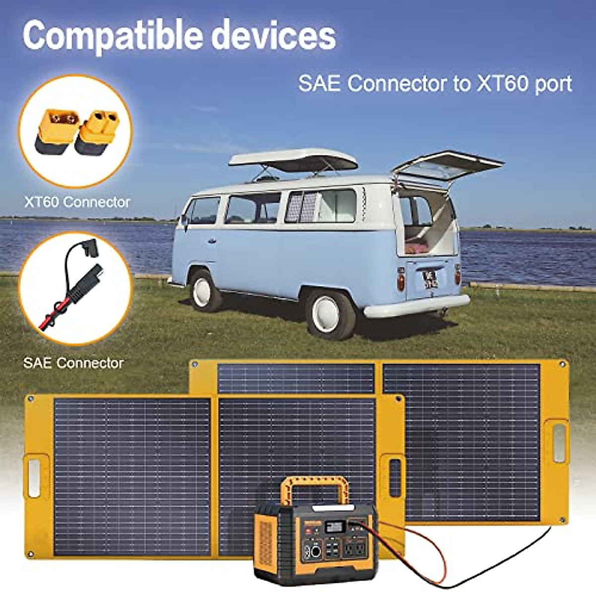 VANSIHO 3Ft SAE to XT60 connnector Extension Cable for Soloar Generator & Portable Power Station with 1PCS Addition SAE Connector