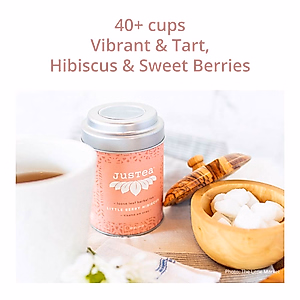 JusTea LITTLE BERRY HIBISCUS | Loose Leaf Herbal Tea | Tin with Hand Carved Tea Spoon | 40+ Cups (3.2oz) | Caffeine Free | Award-Winning | Fair Trade | Non-GMO