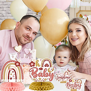 3sscha 12Pcs Boho Rainbow Baby Shower Party Centerpieces Bohemian Honeycombs A Little Ray of Sunshine Table Decoration Summer Room Decor Supplies Photo Booth Props for Home Birthday Party