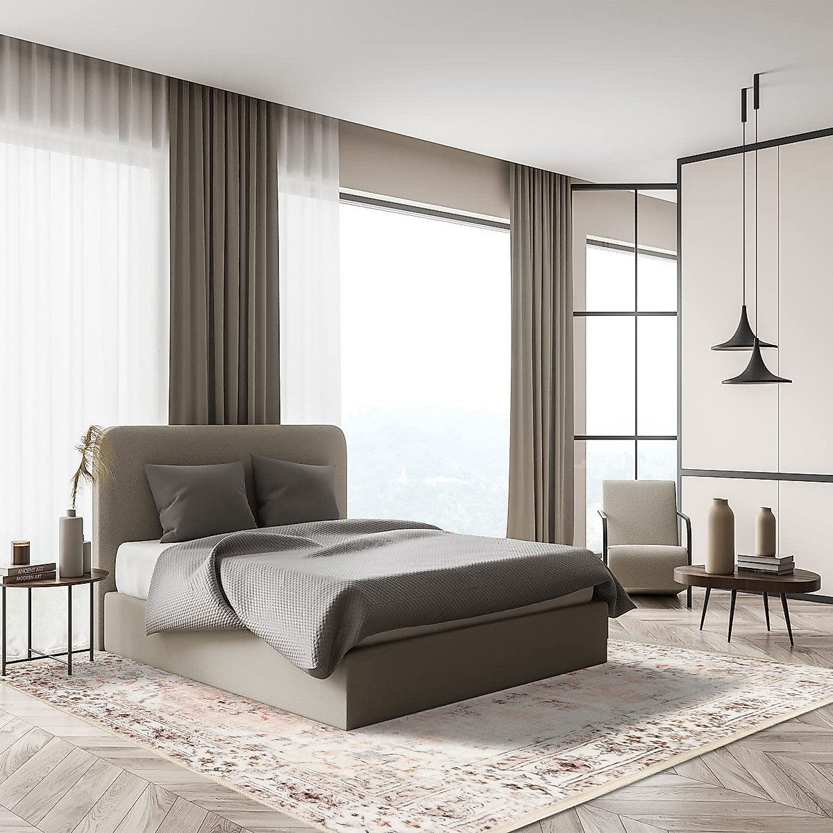 MUJOO 5'x7' Area Rugs Pink Machine Washable Boho Rug for Bedroom,Living Room, Laundry Room Kitchen Non Slip Carpet Abstract Soft Low-Pile Floral