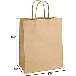 HSMOK 100PCS 7.8x4.3x10.6 Kraft Paper Bags with Handles for Wedding Party Craft Retail Packaging Recycled Twist handles Gift Bag (Brown,100)