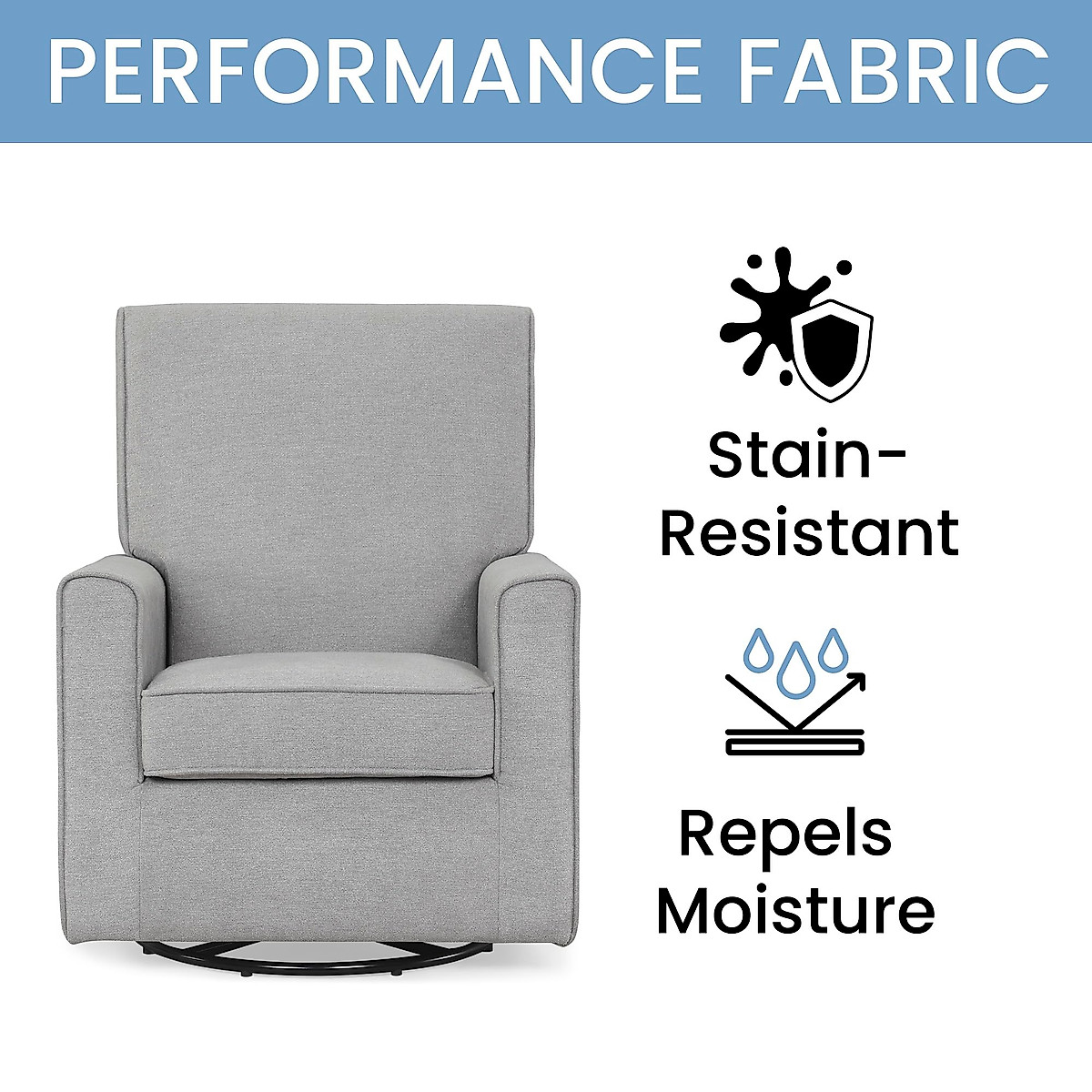 Delta Children Sophie Nursery Glider Swivel Chair with LiveSmart Performance Fabric Fabric, Nickel