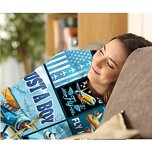 MYSTCOVER Airplane Blanket for Kids Adults Just A Boy Who Loves Planes Blanket Warm Plush Fleece Planes Throw for Bed Sofa Office Decor Boy Birthday Gifts Ideas 50"x60"-M