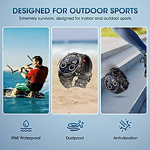 PUREROYI Smart Watch for Men Bluetooth Call (Answer/Make Call) IP68 Waterproof 1.32'' Military Tactical Fitness Watch Tracker for Android iOS Outdoor Sports Smartwatch(Black)