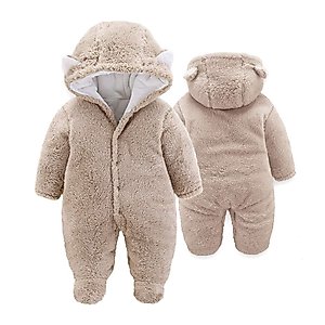 XMWEALTHY Unisex Baby Clothes Winter Coats Cute Newborn Infant Jumpsuit Snowsuit Bodysuits Baby Gifts Girl Boy Khaki M