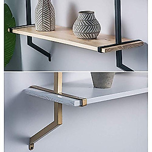 PIBM Stylish Simplicity Shelf Wall Mounted Floating Rack Shelves Simple Iron Art Solid Wood Bookshelf Living Room Bearing Strong,2 Colours,4 Sizes, Golden Border , 80x26x74cm